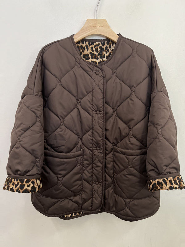 Brown & Leopard Quilted Jacket - PRESS Primrose Hill